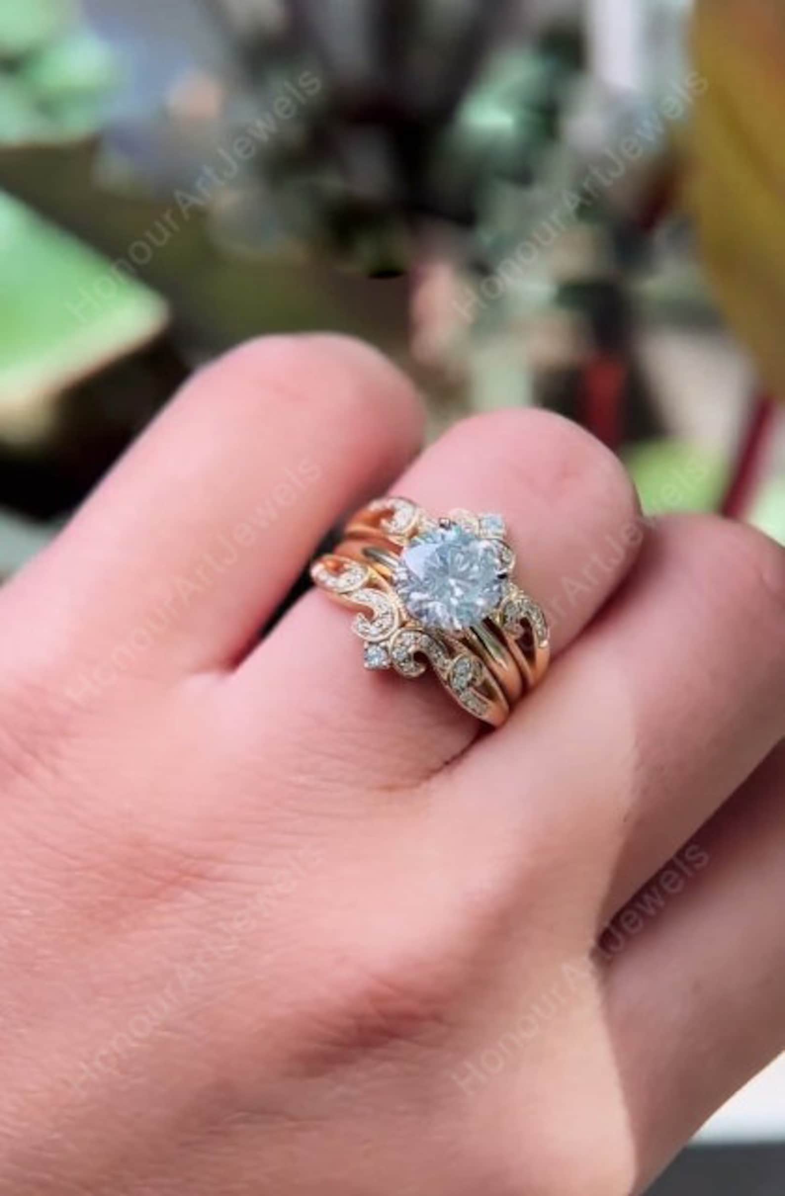 Art Deco Enhancer Wedding Ring Women, Round Moissanite Solitaire ...