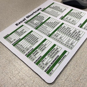 Excel Shortcuts Mouse Pad / Desk Accessories, Desk Accessories, Office ...
