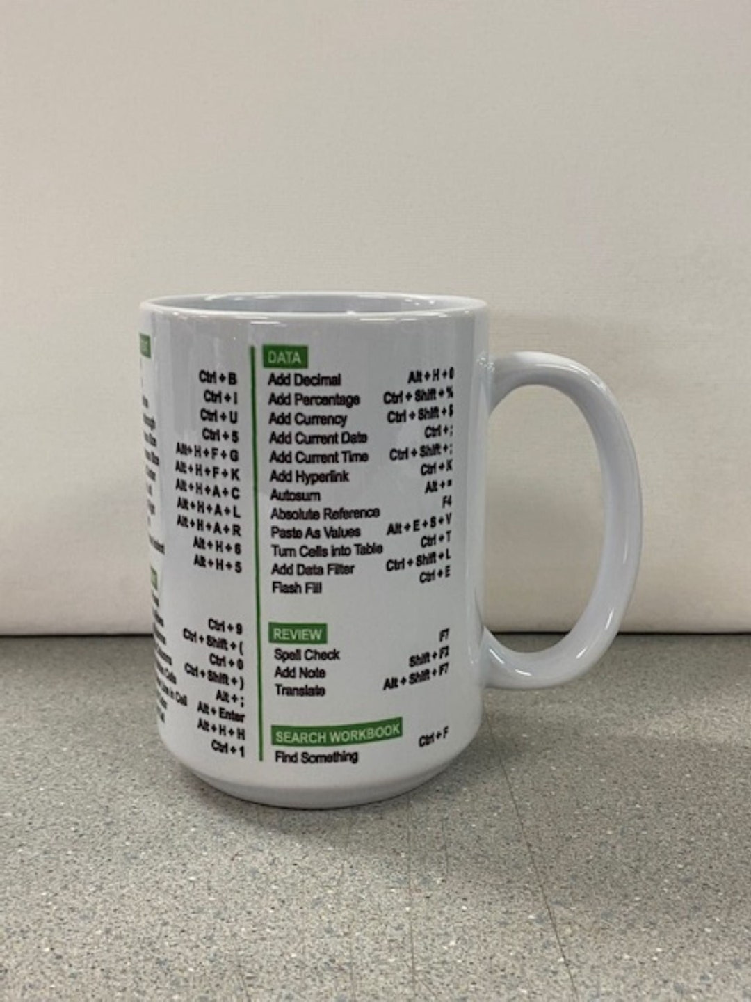 Excel for Windows Shortcuts Mug 15 Oz Coffee Mug , Coworker Coffee Mug ...