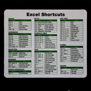 Excel Shortcuts Mouse Pad / Desk Accessories, Desk Accessories, Office ...
