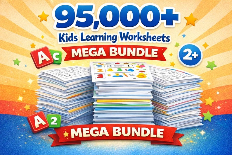95,000+ Kids Learning Worksheets Mega Bundle | Preschool & Kindergarten ...