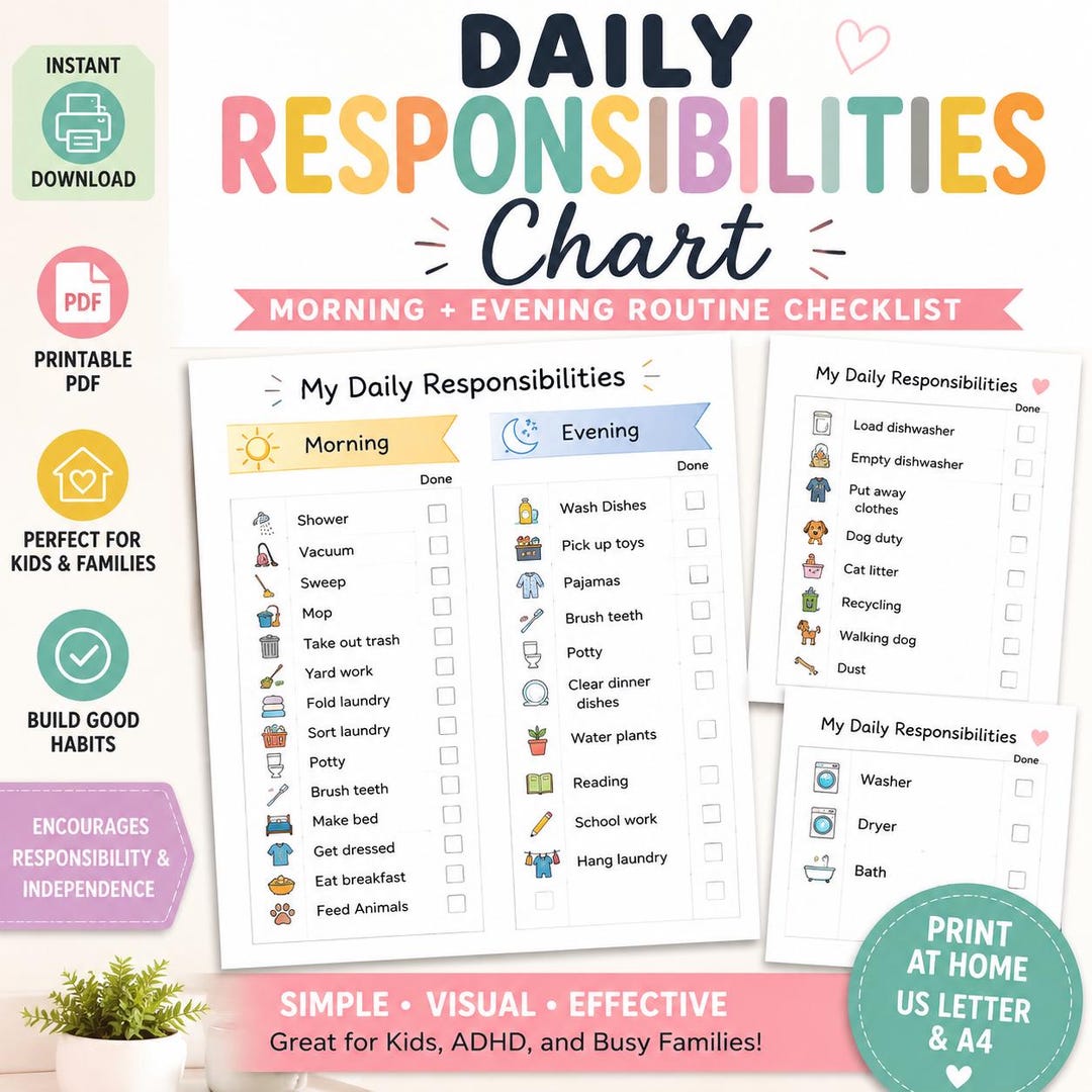 Daily Responsibilities Chart Printable | Kids Chore Chart | ADHD ...