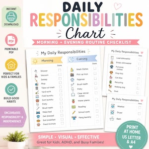 Daily Responsibilities Chart Printable | Kids Chore Chart | ADHD ...