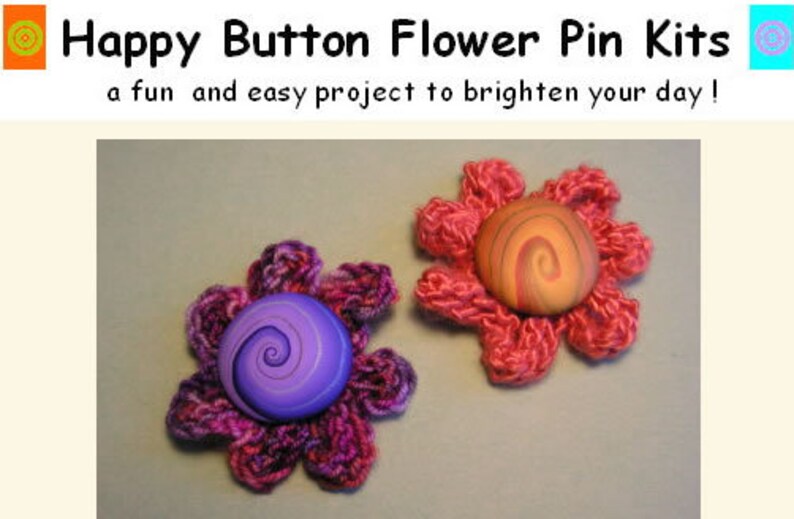 Happy Button Flower Pin Kit – Bonnie Bishoff, Crochet Project - Etsy