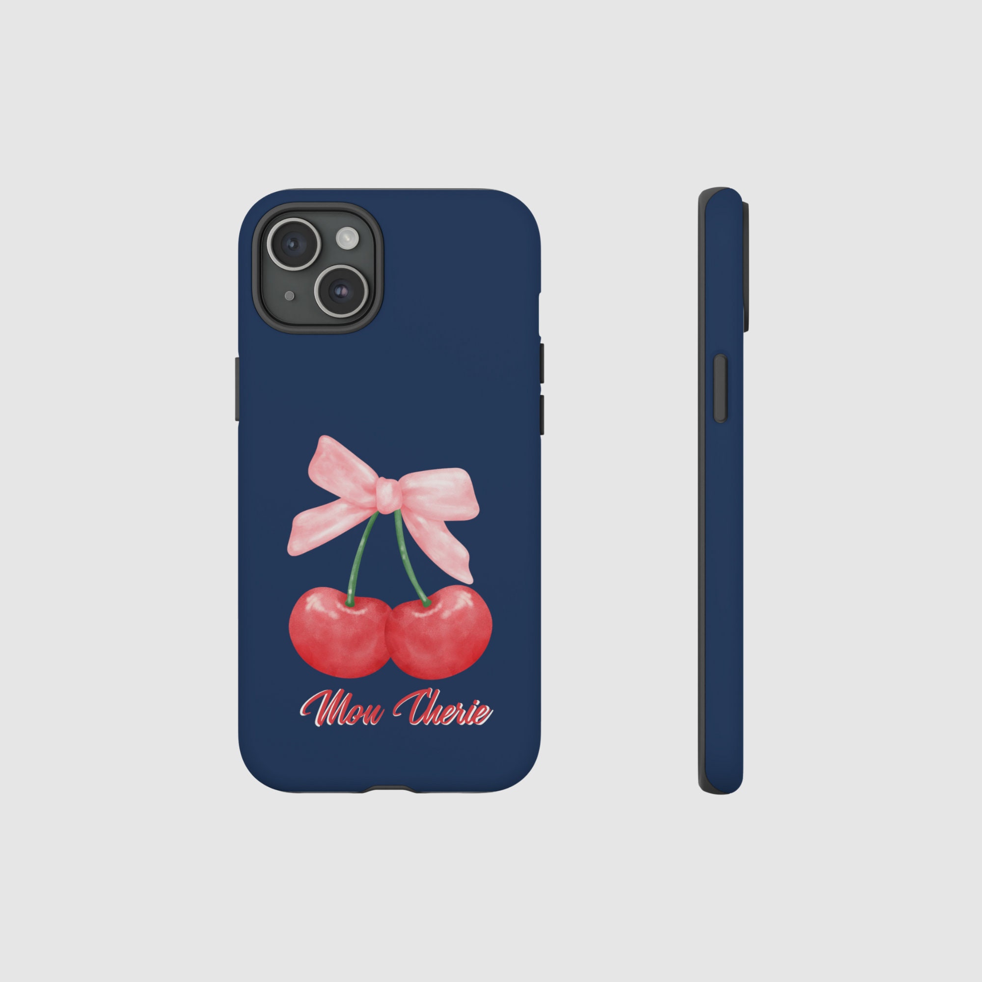 Mon Cherie Cherry Bow Matte Black Tough Phone Case Impact Resistant ...