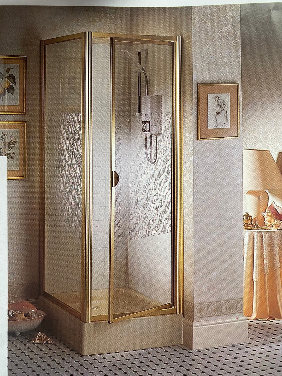 Brass Bathroom Pivot Gold Frame Shower Door 750mm 1830mm Height Wave ...