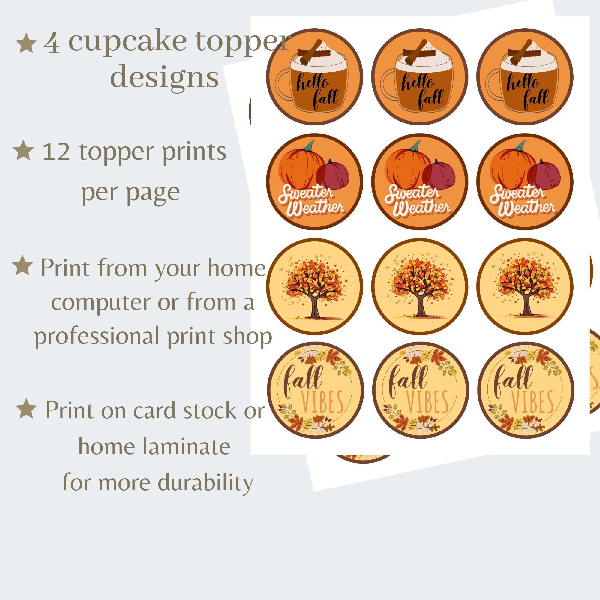 Fall Cupcake Toppers, Fall Party Decor, Instant Downloadable Printable ...