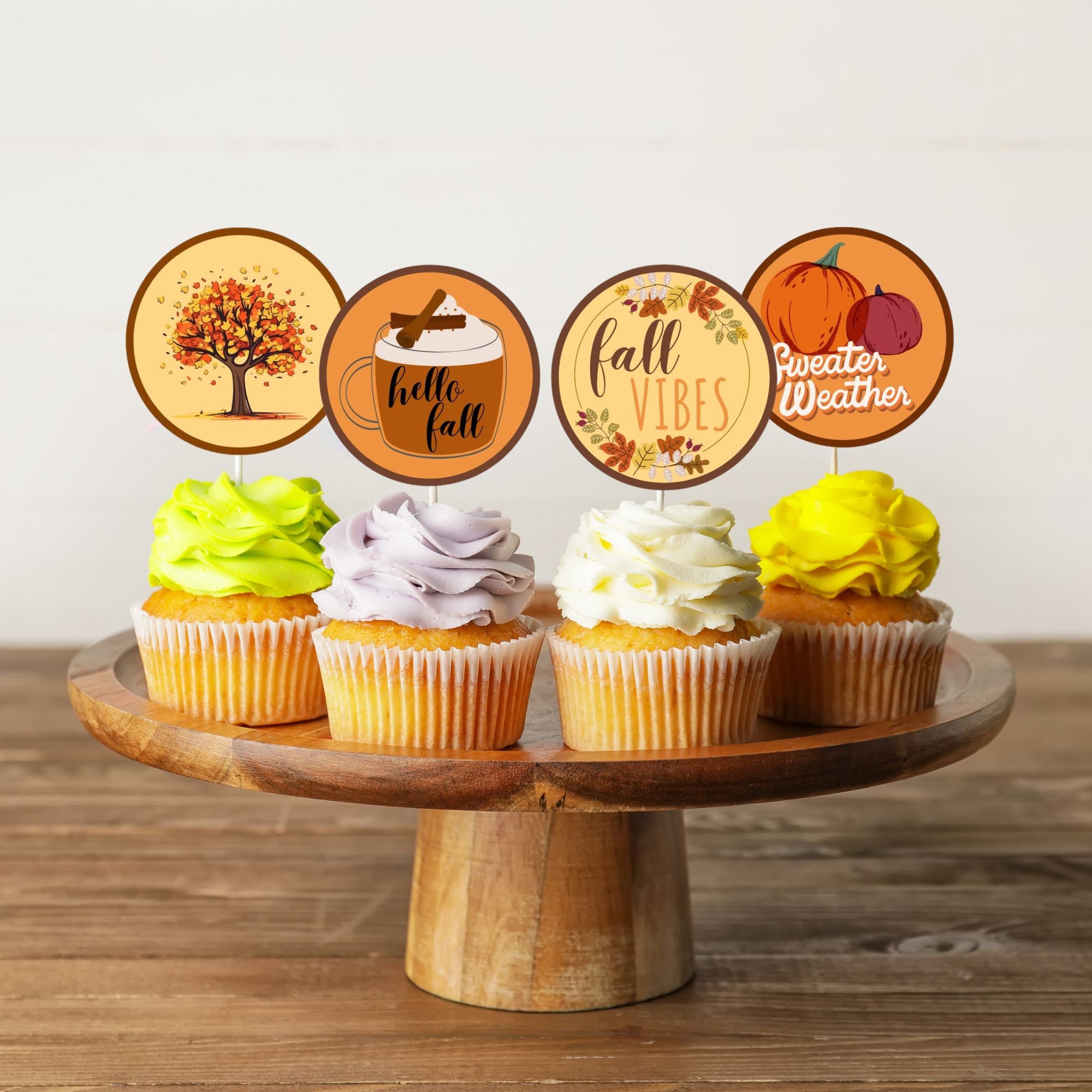 Fall Cupcake Toppers, Fall Party Decor, Instant Downloadable Printable ...