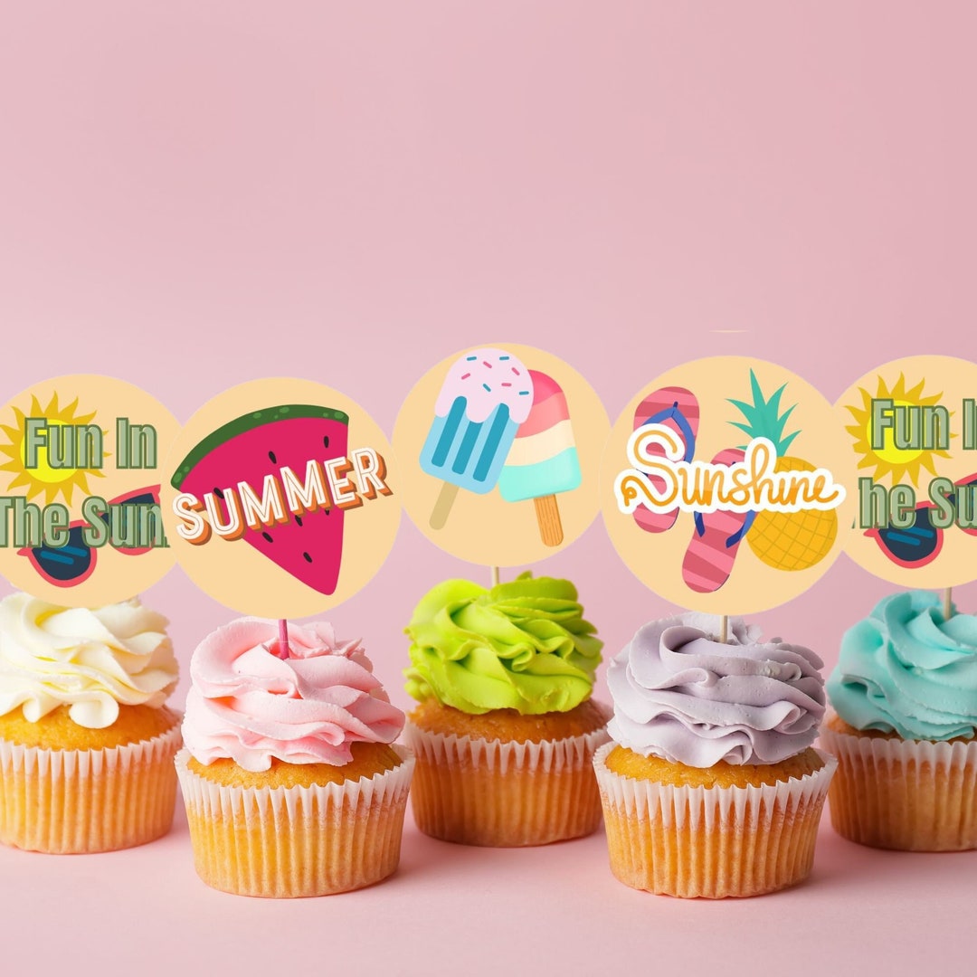 Fun in the Sun Cupcake Topper, Summer Party Decor, Instant Downloadable ...