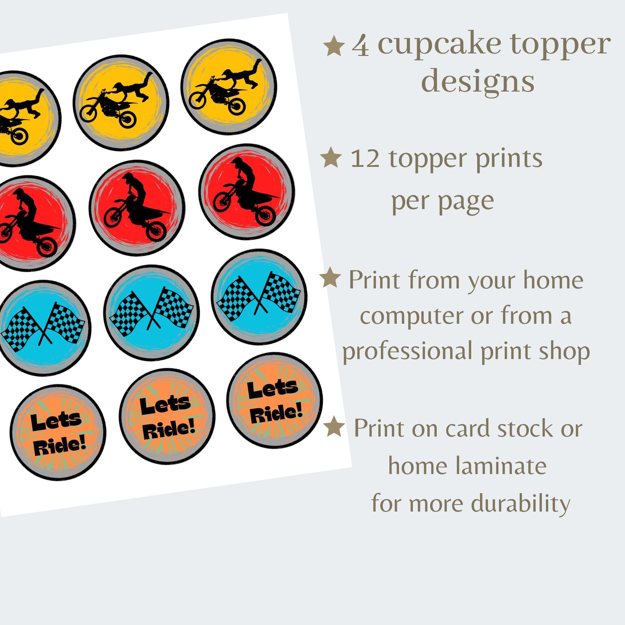 Motocross Birthday Cupcake Toppers, Motocross Birthday Party Decor ...