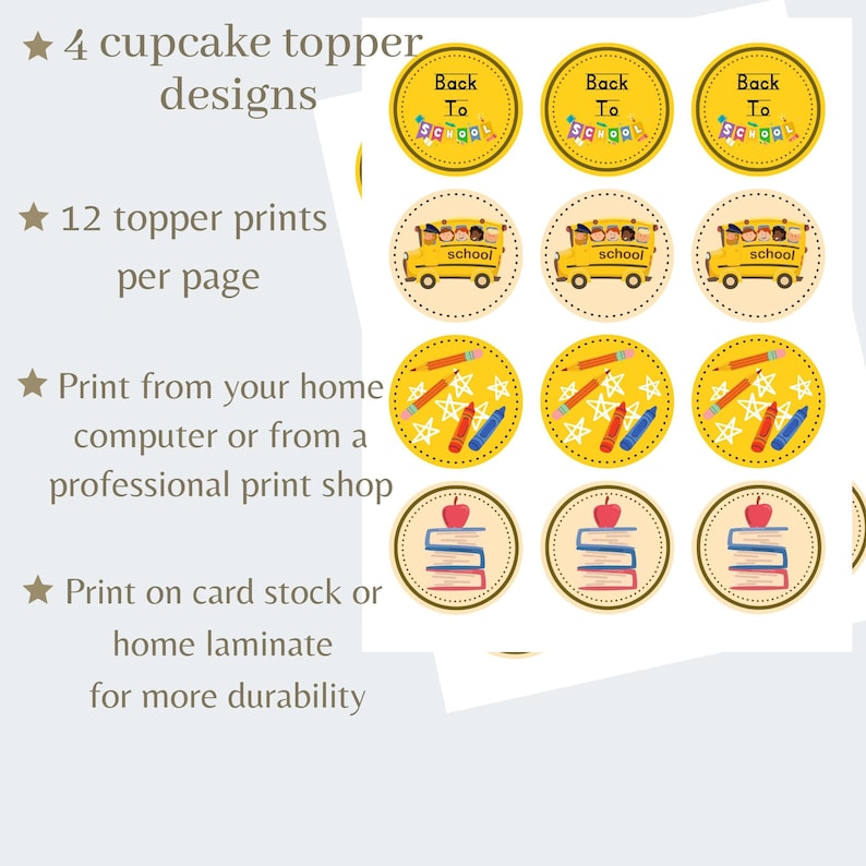 Back to School Cupcake Toppers, School Party Decor, Instant ...
