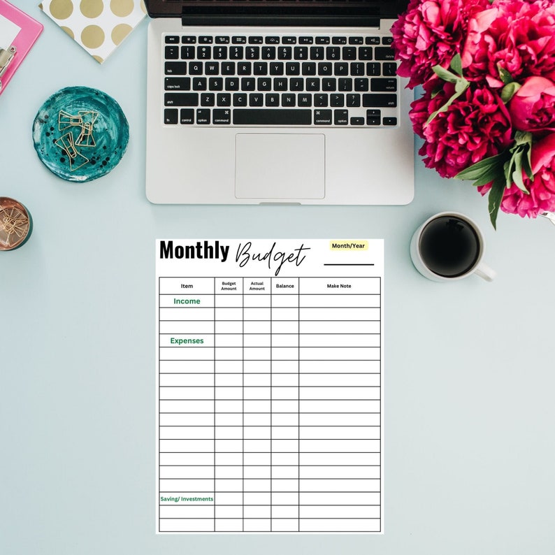 Monthly Budget Printable Pdf Worksheet - Etsy