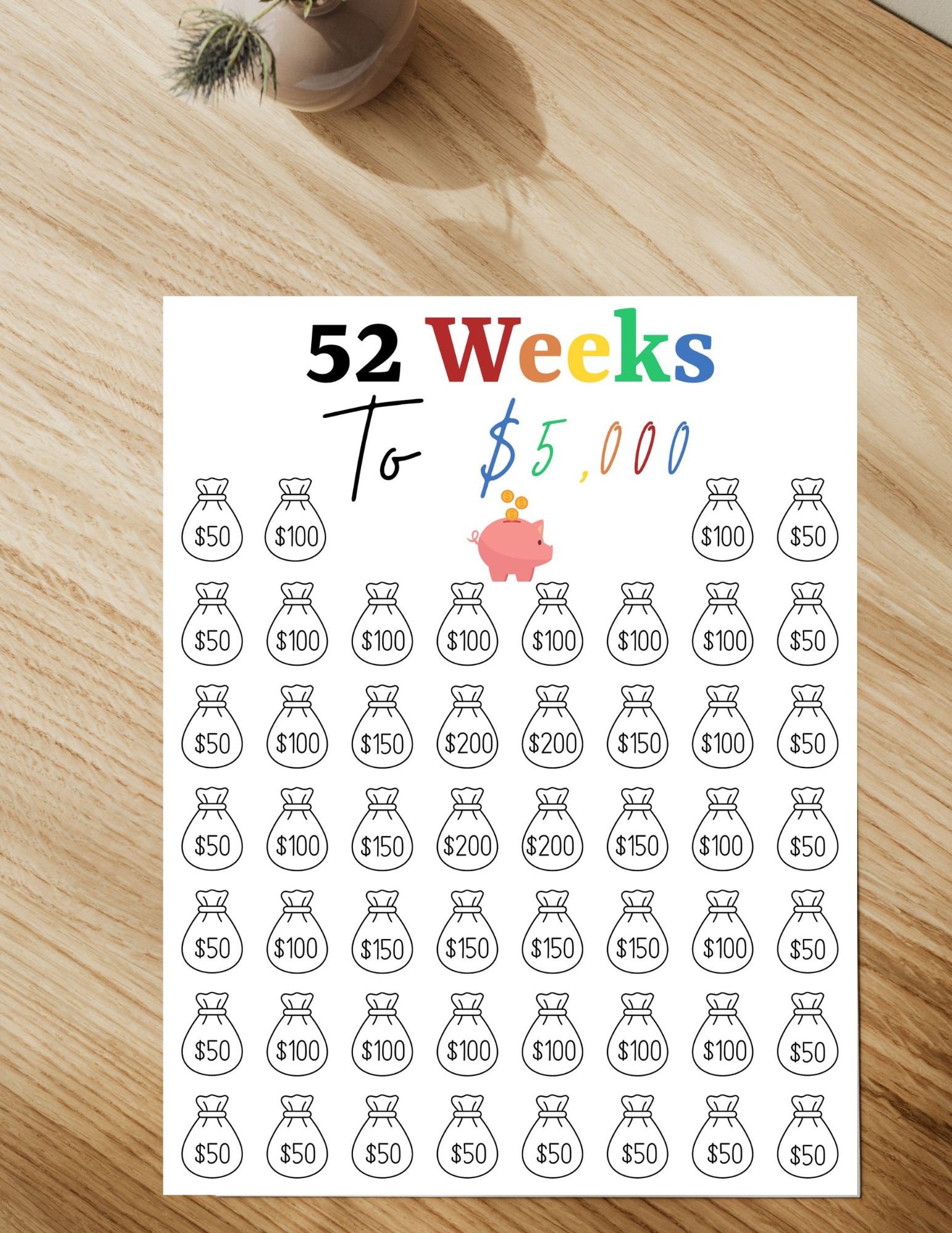 52 Weeks to 5000 Savings Plan Printable Pdf / Goal Tracker / Thrifty ...