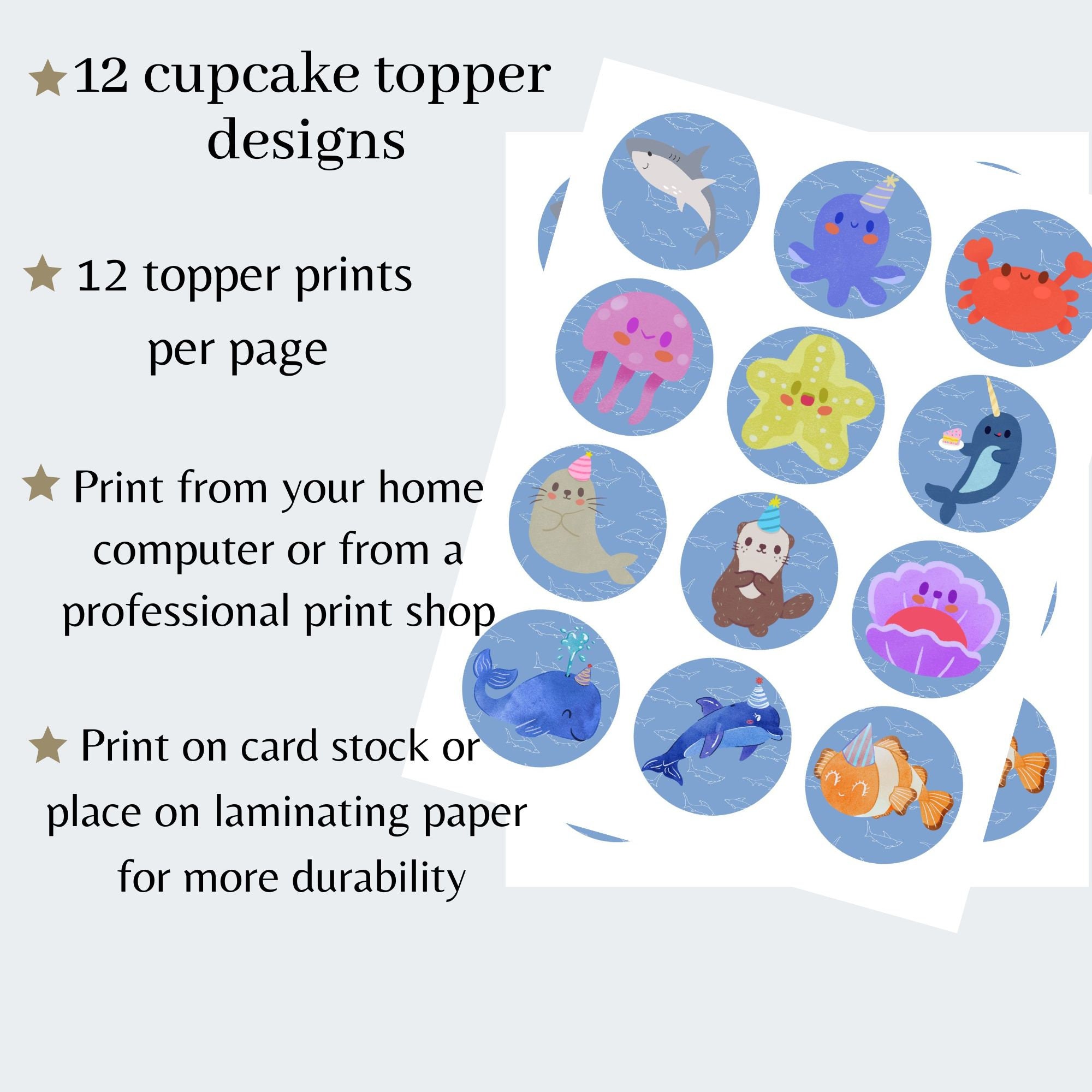 Sea Animal Cupcake Toppers, Under the Sea Party Decor, Instant ...