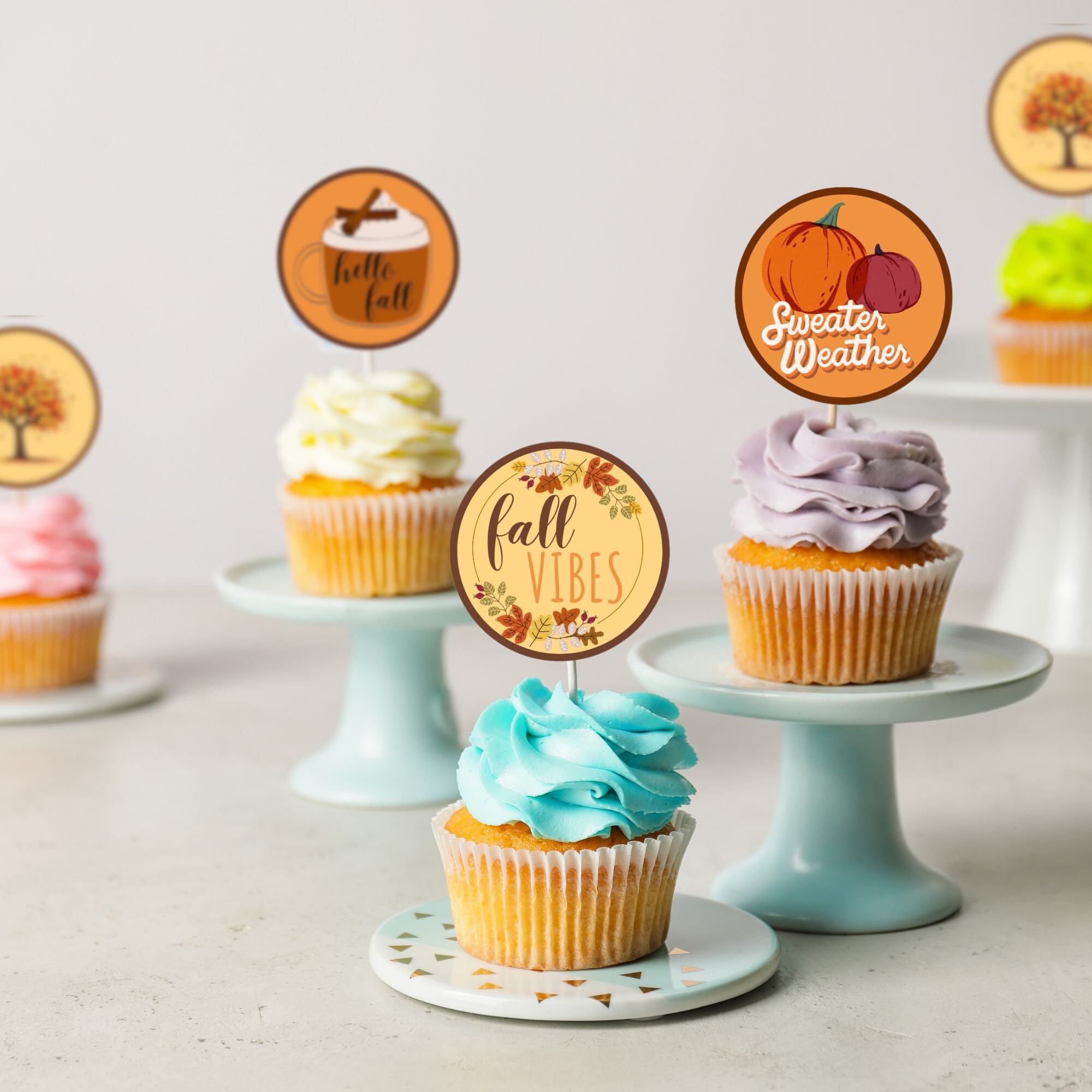 Fall Cupcake Toppers, Fall Party Decor, Instant Downloadable Printable ...