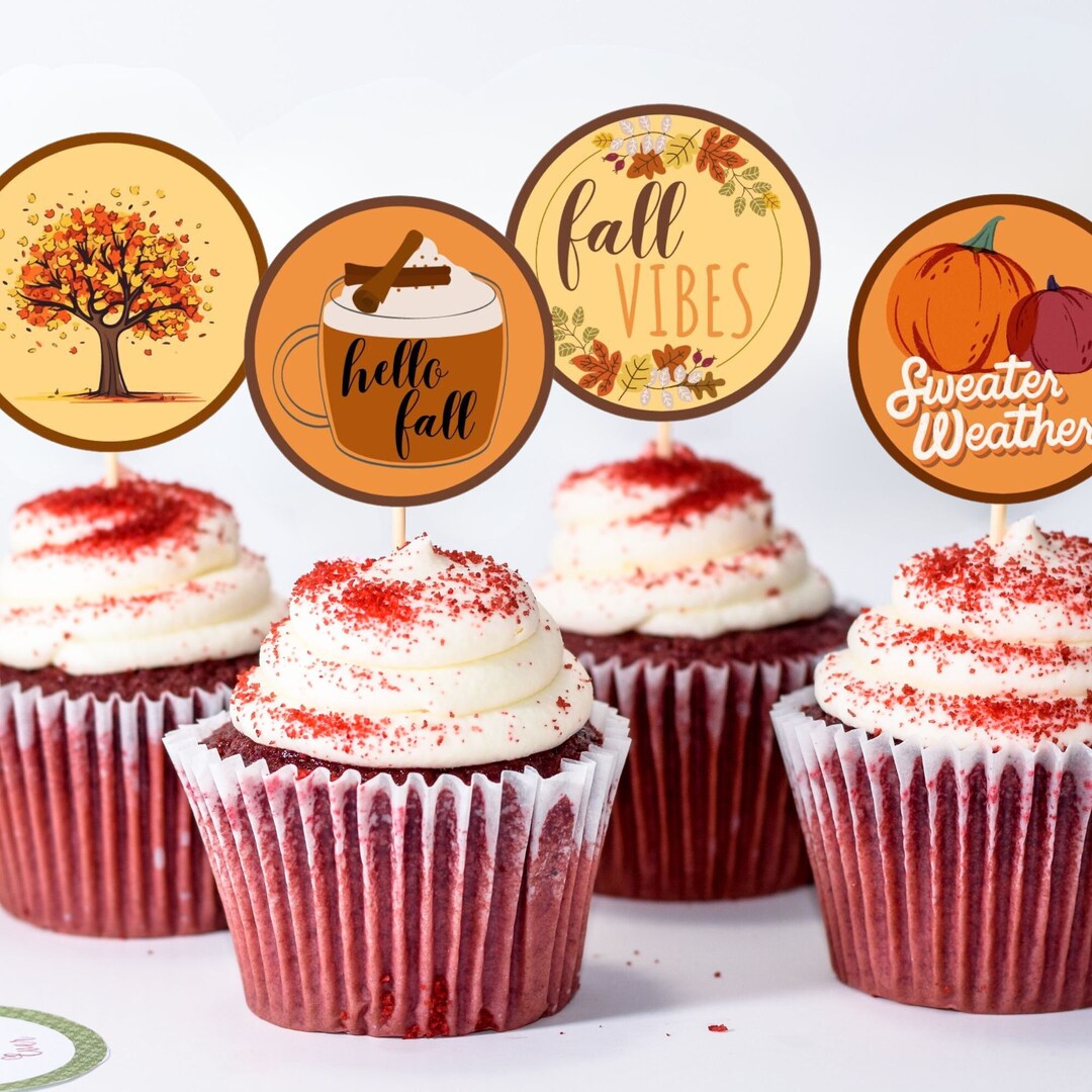 Fall Cupcake Toppers, Fall Party Decor, Instant Downloadable Printable ...