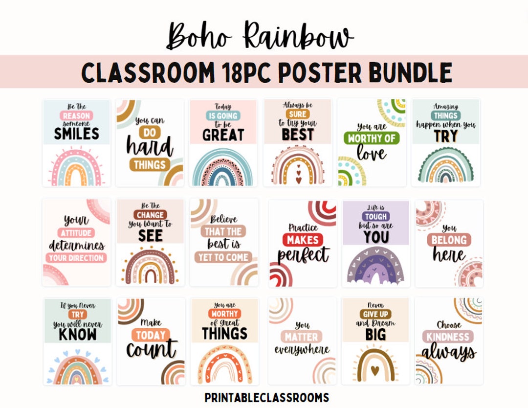 Classroom Decor Bundle Boho Rainbow Classroom Decor - Etsy