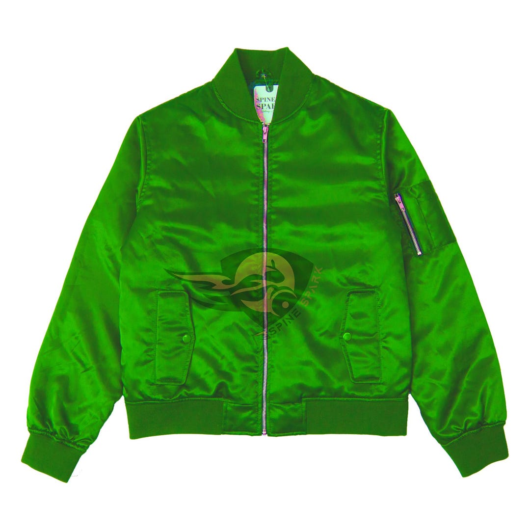 Kelly Green Satin Bomber Handmade Flight Pilot Trucker Zip up High ...