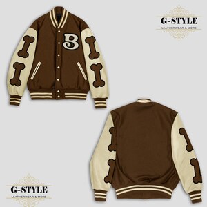 Brown Wool Bones Patches College Baseball Letterman Varsity Bomber ...