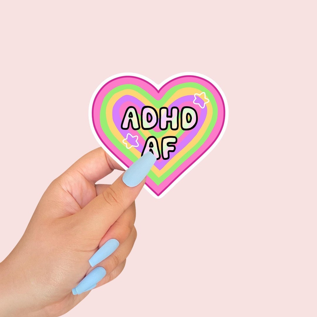 ADHD AF Heart Sticker | Funny Mental Health Sticker - Etsy UK