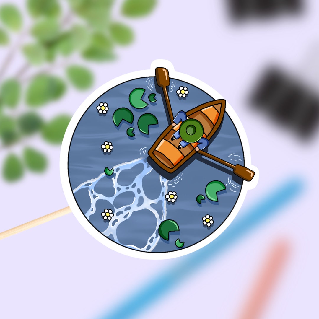Rowing Boat on a Peaceful River Sticker, Waterproof Stickers, Laptop ...