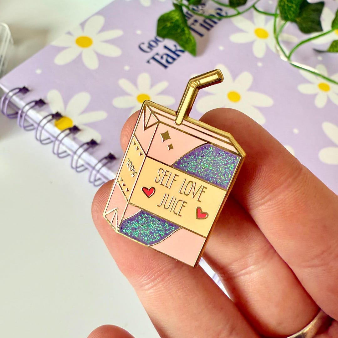 SELF LOVE JUICE Glitter Hard Enamel Pin | Cute Wellness Mental Health ...