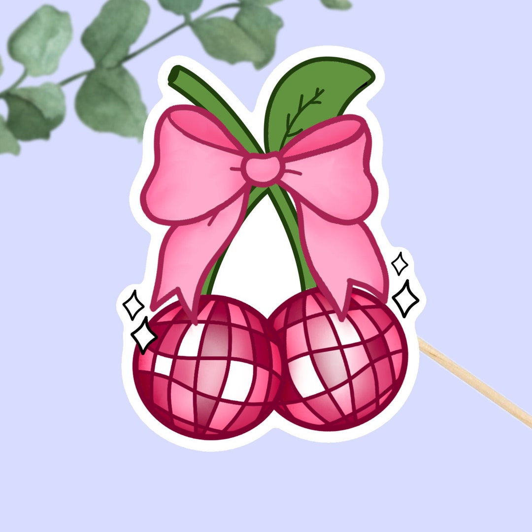 Pink Cherry Disco Balls Vinyl Sticker , Funny Meme Sticker, Waterproof ...