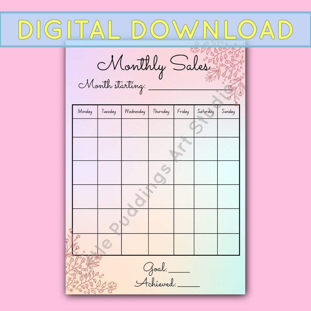 DIGITAL DOWNLOAD! Monthly Sales Tracker, Printable - Etsy