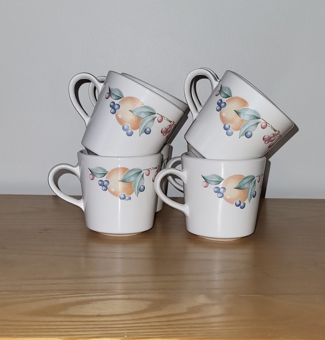 Set of 8 Corning Ware Corelle ABUNDANCE Pattern Coffee / Tea Cups ...