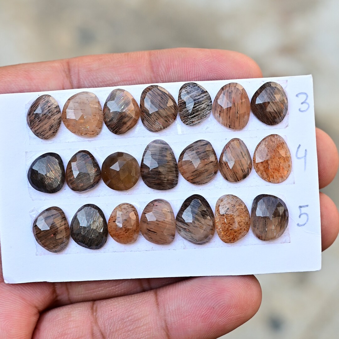 7 Pcs/strip African Moonstone Rosecut Free Form Shape Flat Back Faceted ...