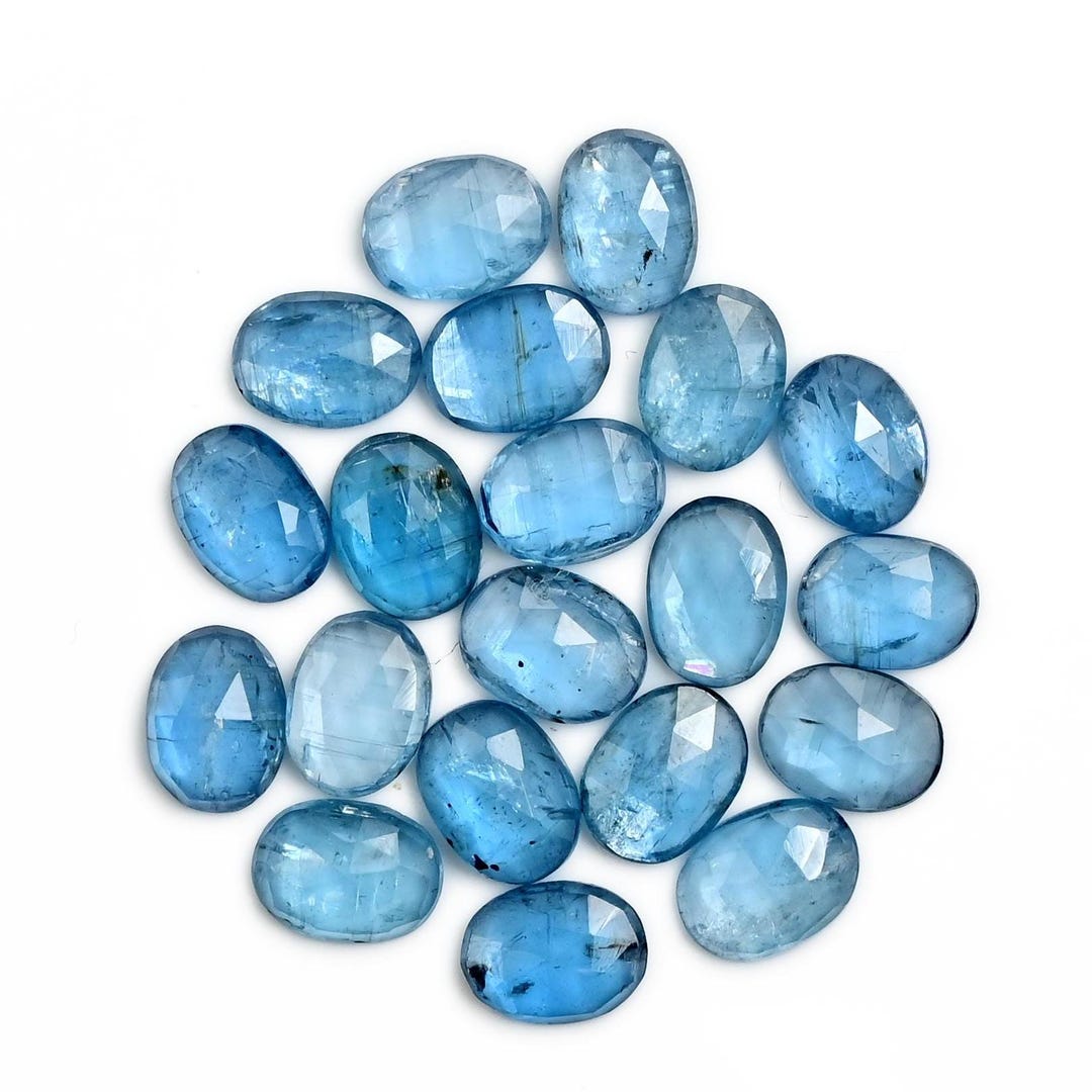 Top-notch Aquamarine Kyanite Rose Cut Cabochon 6x8mm Oval Flat Back ...
