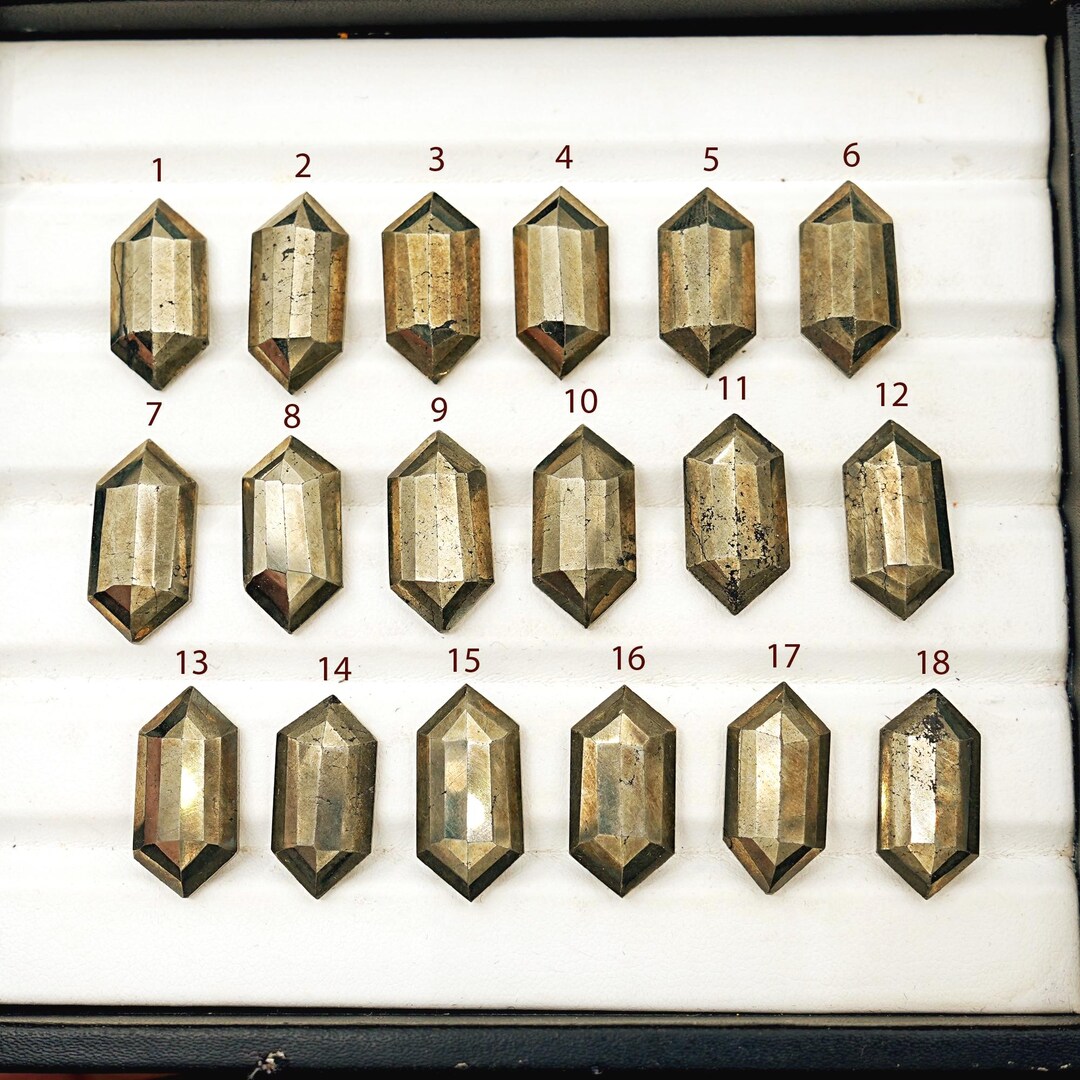 Gold Pyrite Faceted Cabochon: Natural Flatback Elongated Hexagon Shape ...