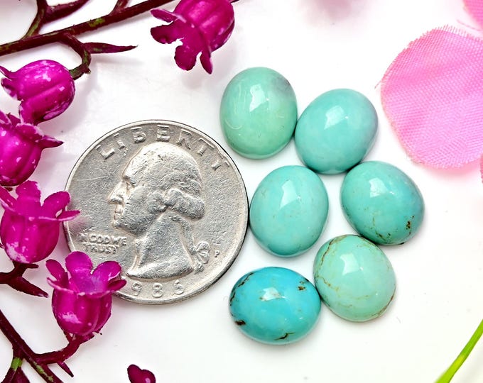 6 Pcs Calibrated Natural Kingman Turquoise Smooth Cabochon 10x12mm Oval ...