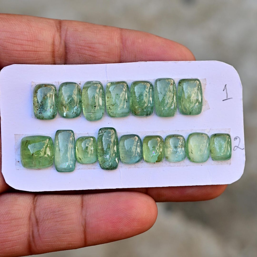 1 Strip Green Kyanite Cabs, Green Kyanite Cabochons, Calibrated Flat ...