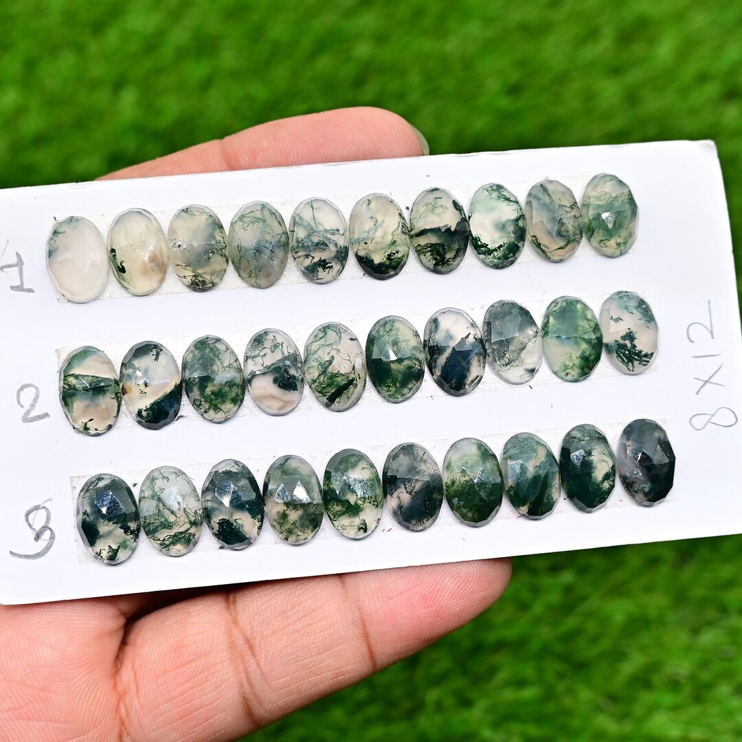 Moss Agate Rose Cut Cabochon Natural Flat Back Loose Gemstones for ...