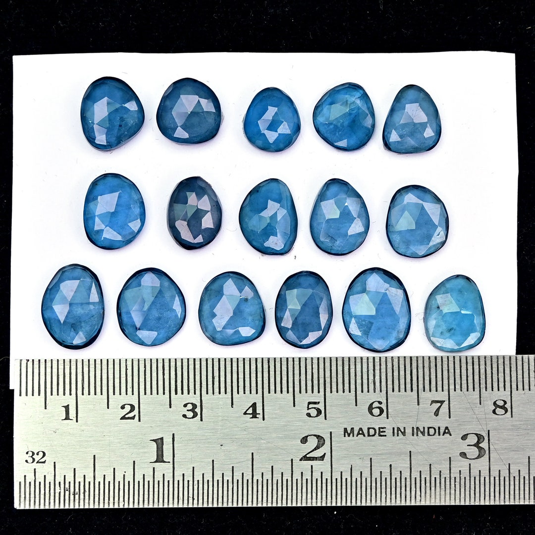 1pc Natural London Blue Topaz Rosecut Cabochon, Free Form Shape Faceted ...