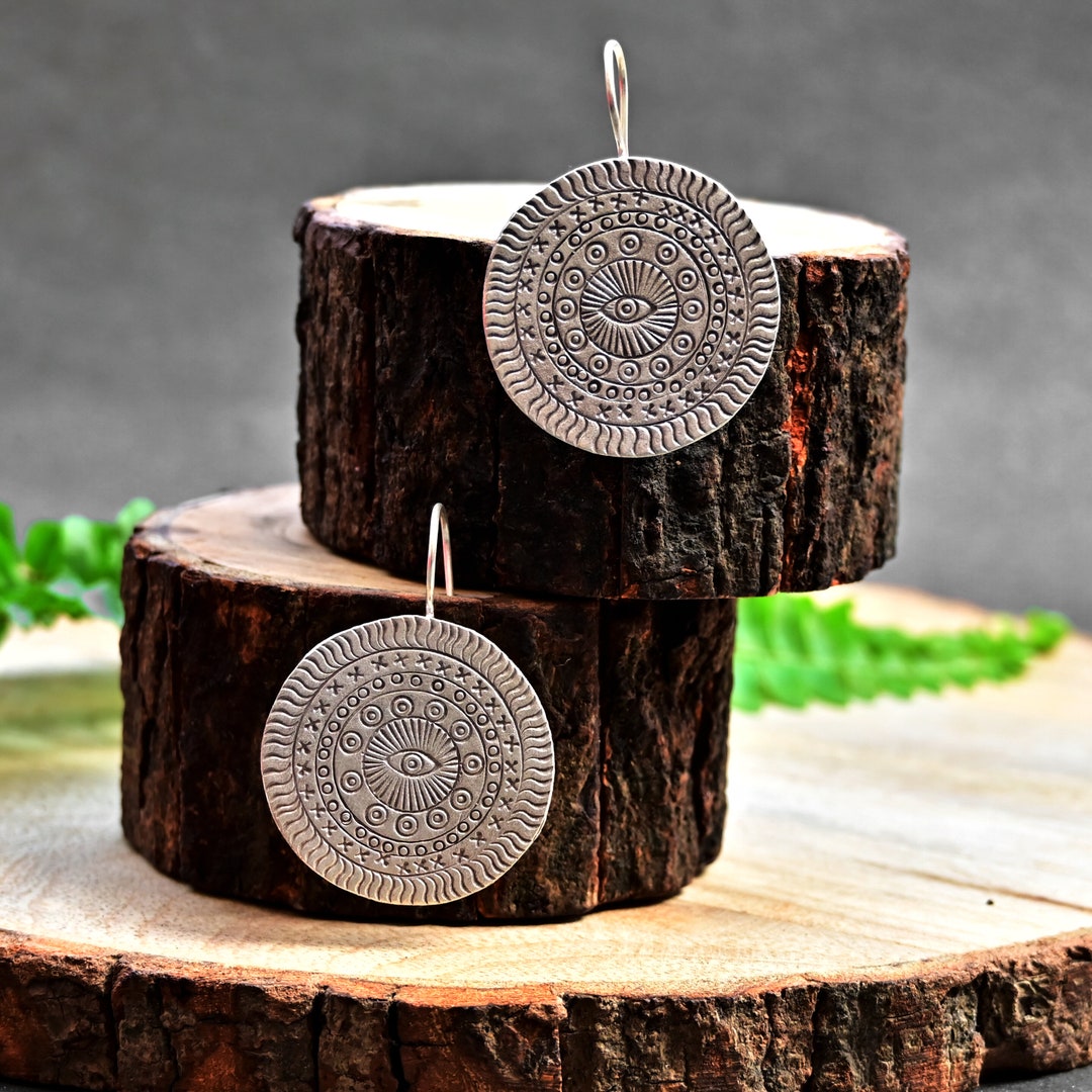 925 Sterling Silver Round Evil Eye Earrings Evil Eye Drop Dangle ...