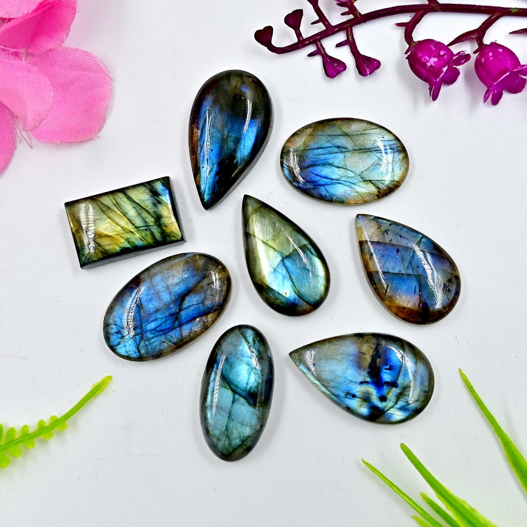 1 Pc Labradorite Smooth Cabochon Flat Back Mix Shape Blue Flash Multi ...