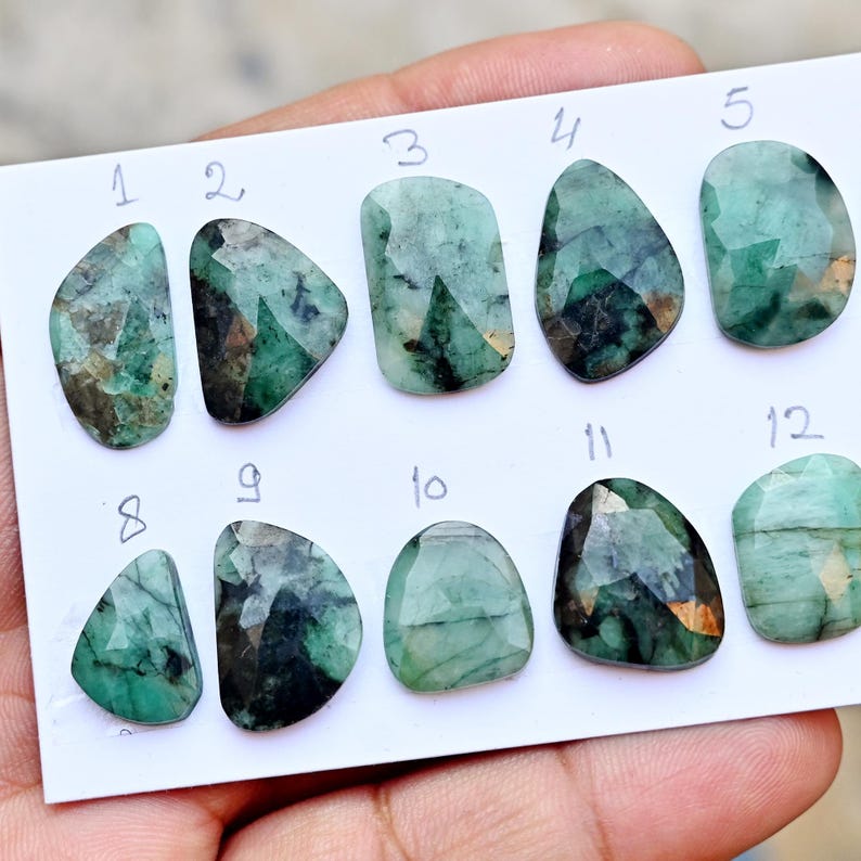 Natural Emerald Stone Rose Cut Cabochon Flat Back Loose Gemstones for ...