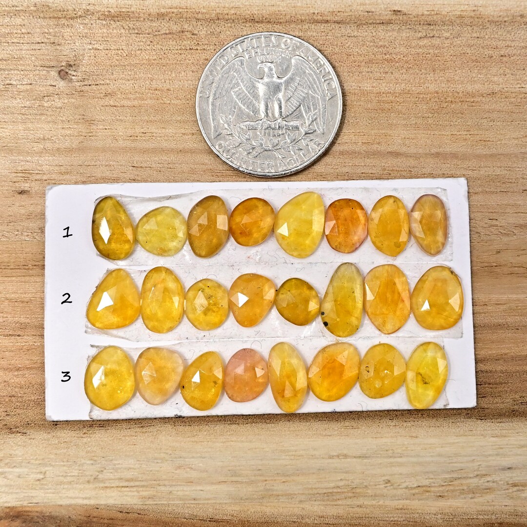 1 Strip Yellow Sapphire Cabochons Rosecut, 8mm-12mm Natural Yellow ...