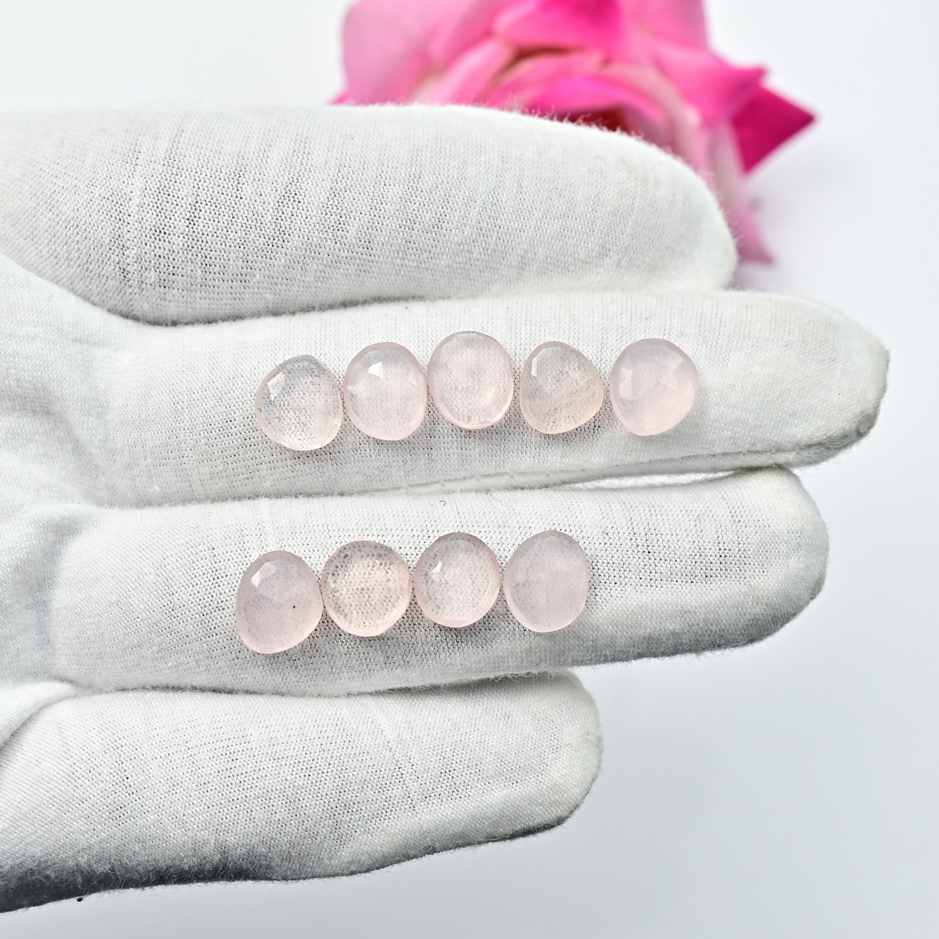 9pcs Pack 8x9mm Rose Quartz Rosecut, Rose Quartz Rose Cut Flat Back ...