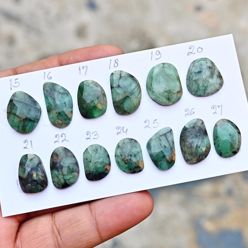 Natural Emerald Stone Rose Cut Cabochon Flat Back Loose Gemstones for ...
