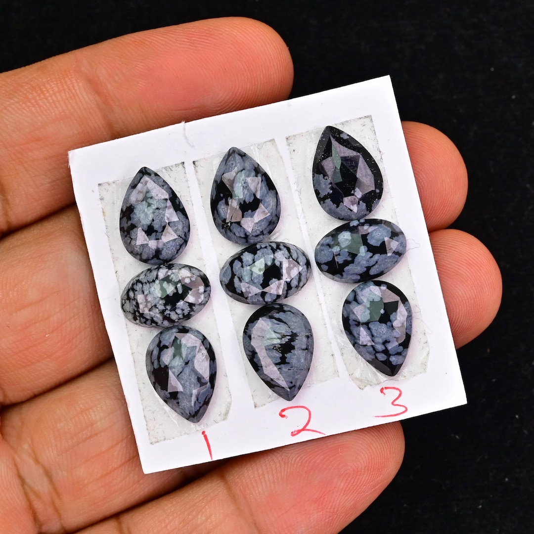 Snowflake Obsidian Rose Cut Ring Set Gemstone, Obsidian Cabochon for ...