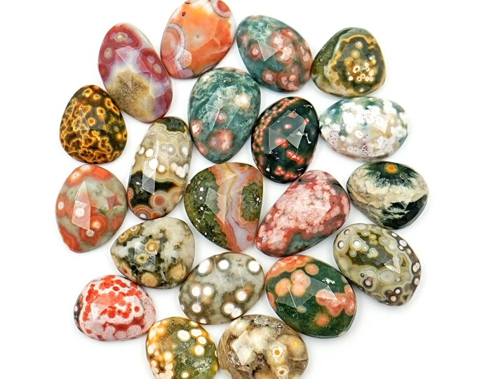 Orbicular Ocean Jasper Rose Cut Flat Back Gemstones | 8x14mm-9x12mm ...