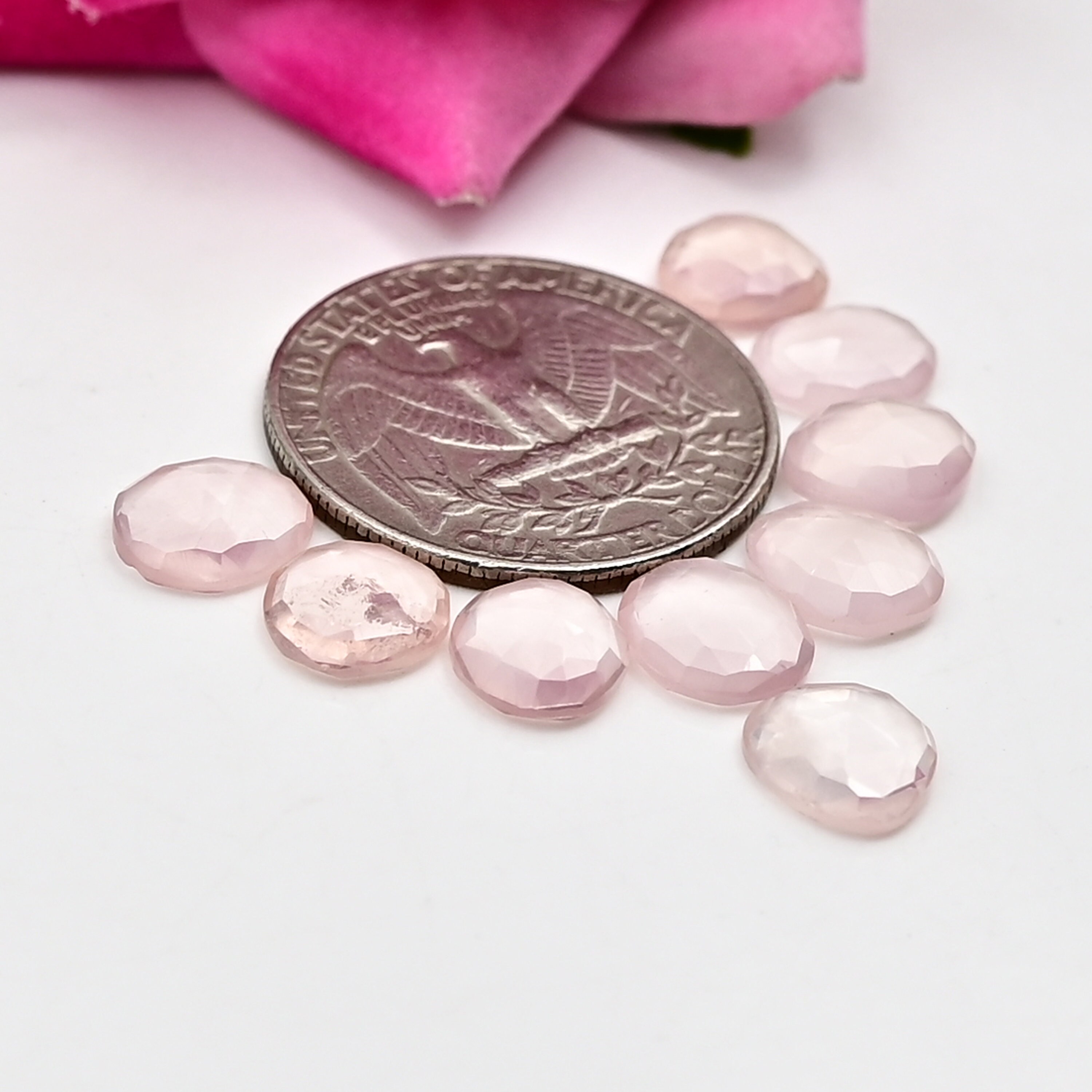 9pcs Pack 8x9mm Rose Quartz Rosecut, Rose Quartz Rose Cut Flat Back ...