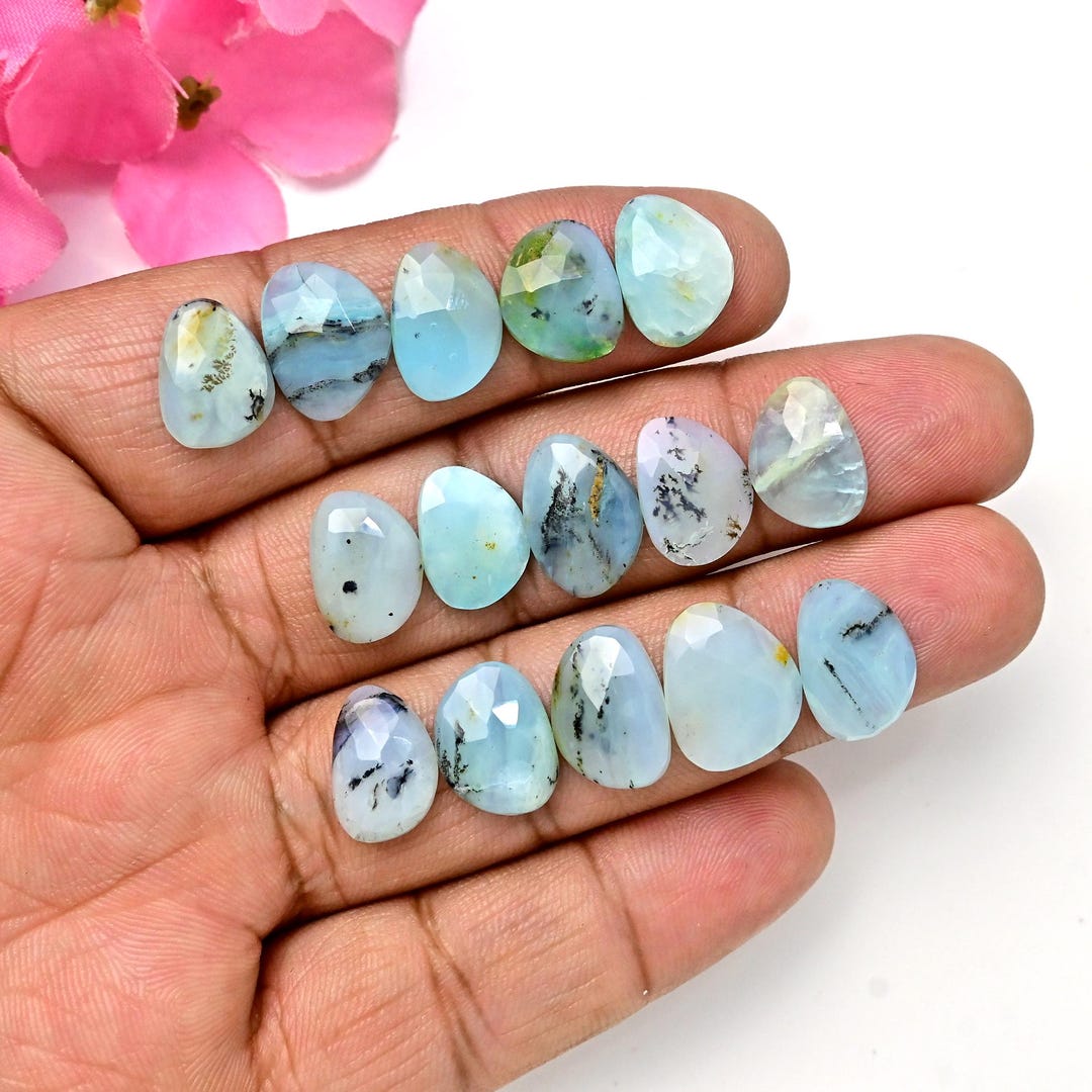 10x14mm - 10x12mm 15pcs Peruvian Blue Opal Rosecut, Peruvian Blue Opal ...