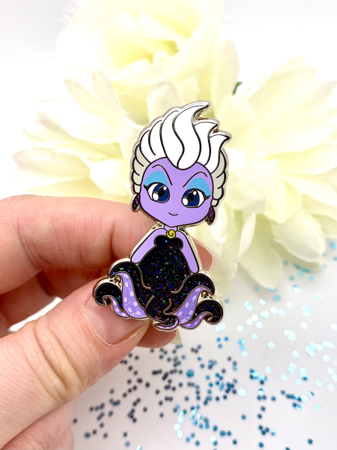 Ursula Fantasy Pin Cute Chibi Glitter Enamel Pin - Etsy