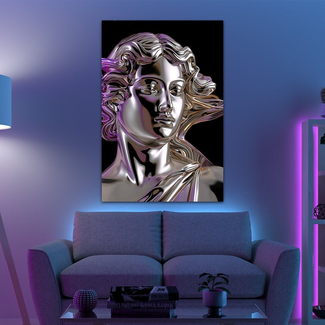 Renaissance Wall Art | Chrome Venus Bust | Canvas Print | High Gloss ...