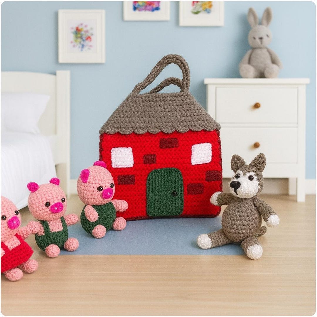 Three Little Pigs Crochet Pattern: Amigurumi Doll and House (PDF ...