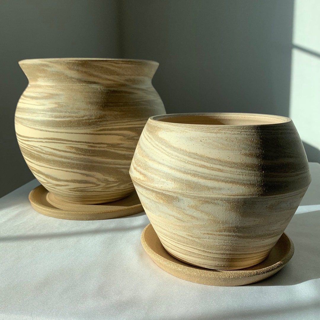 Raw Brown & White Marbled Clay Planters - Etsy